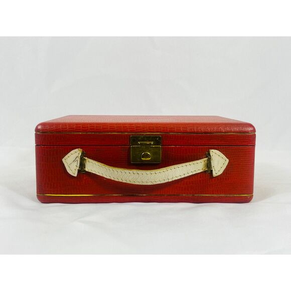 Source Unknown | Accessories | Vintage Red Hinged Jewelry Box Vanity ...